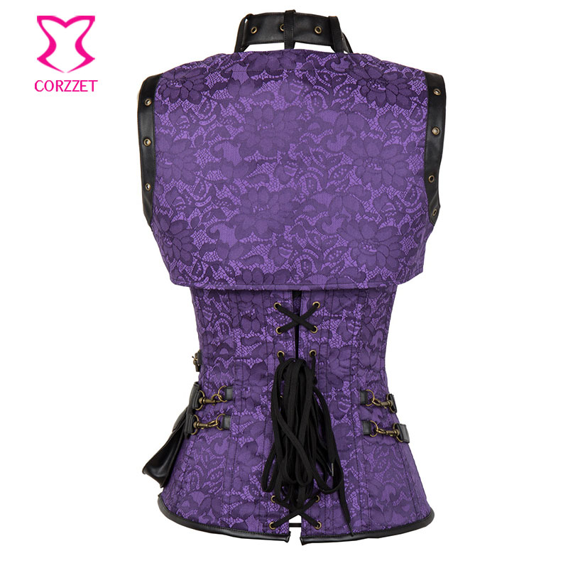 C03ab Purple Steel Boned Overbust Corset Plus Size Steampunk Clothing